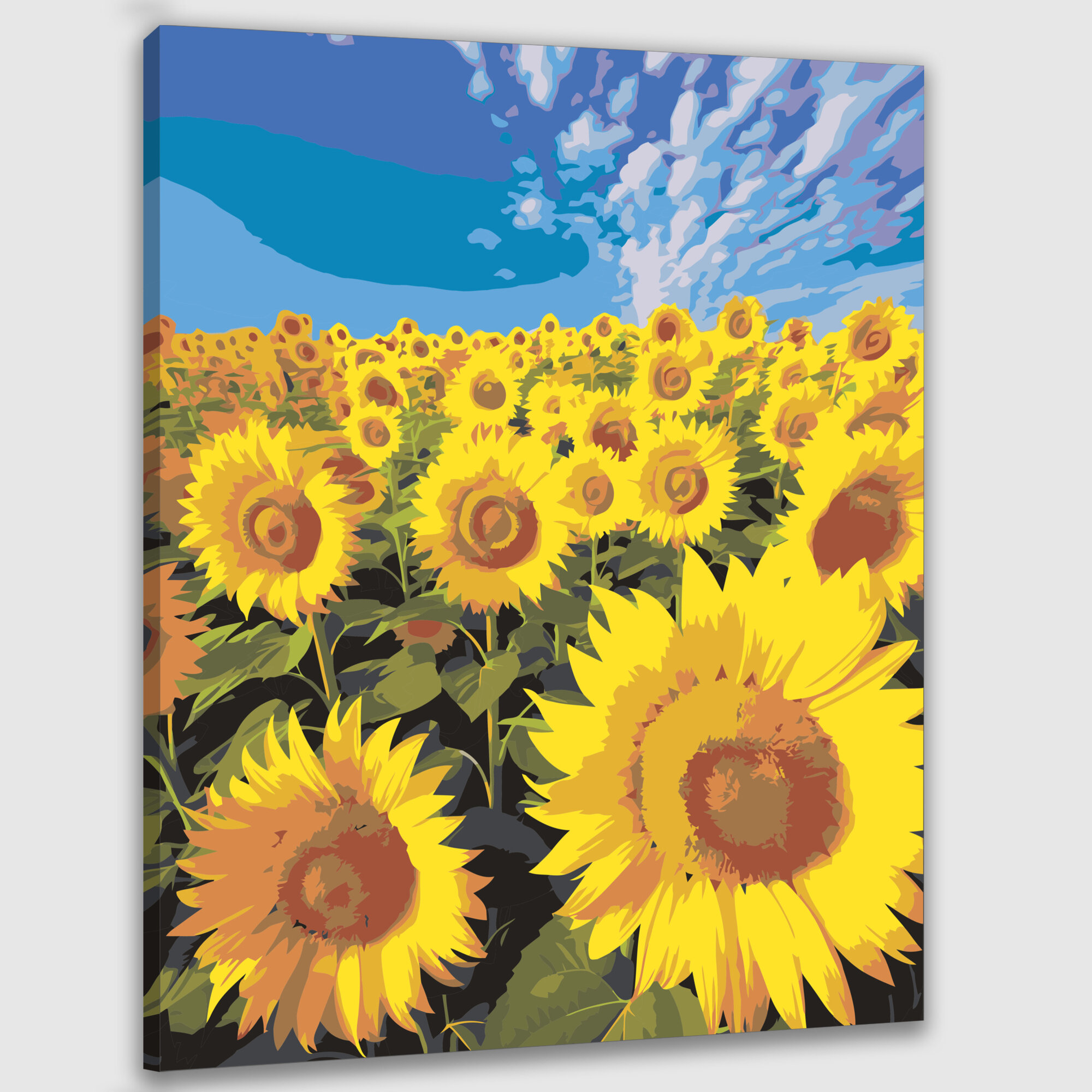Картина по номерам 40x50 см, подсолнухи, золотистые лепестки, утреннее солнце, пространство цветов, фон