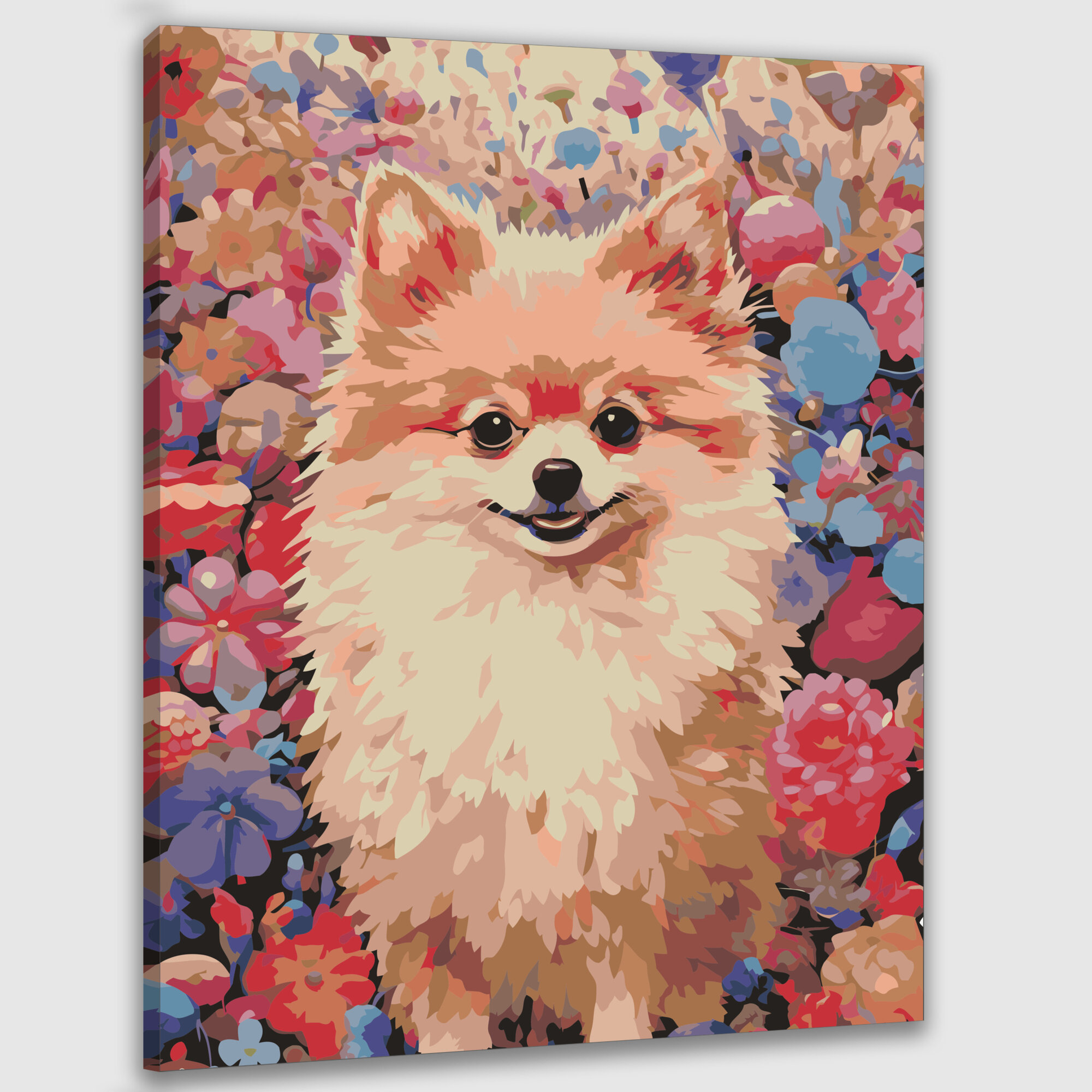 Картина по номерам 40x50 см, картина, масло, шпиц, мех, завораживающая мозаика, яркие оттенки, красота прядей