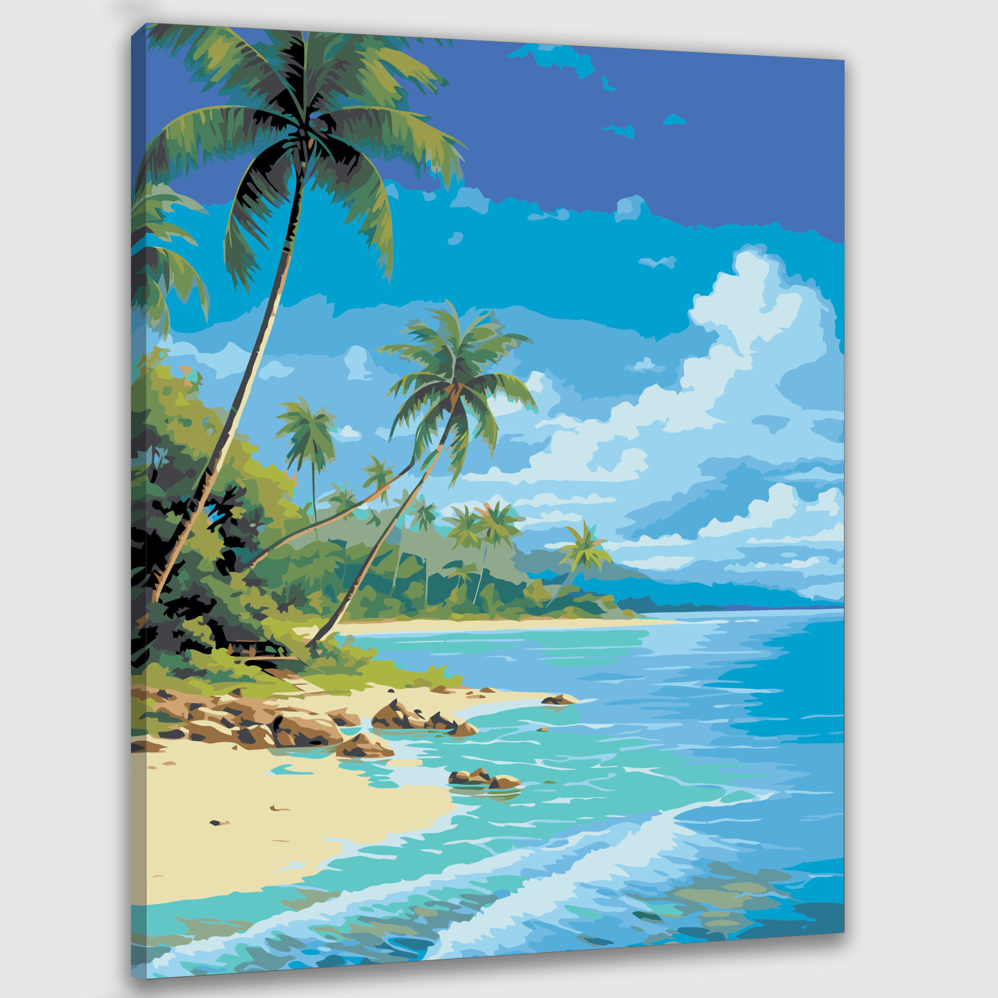 Картина по номерам 40x50 см, фотография, тропический рай, бирюзовые воды, белоснежный песок, зеленые пальмы