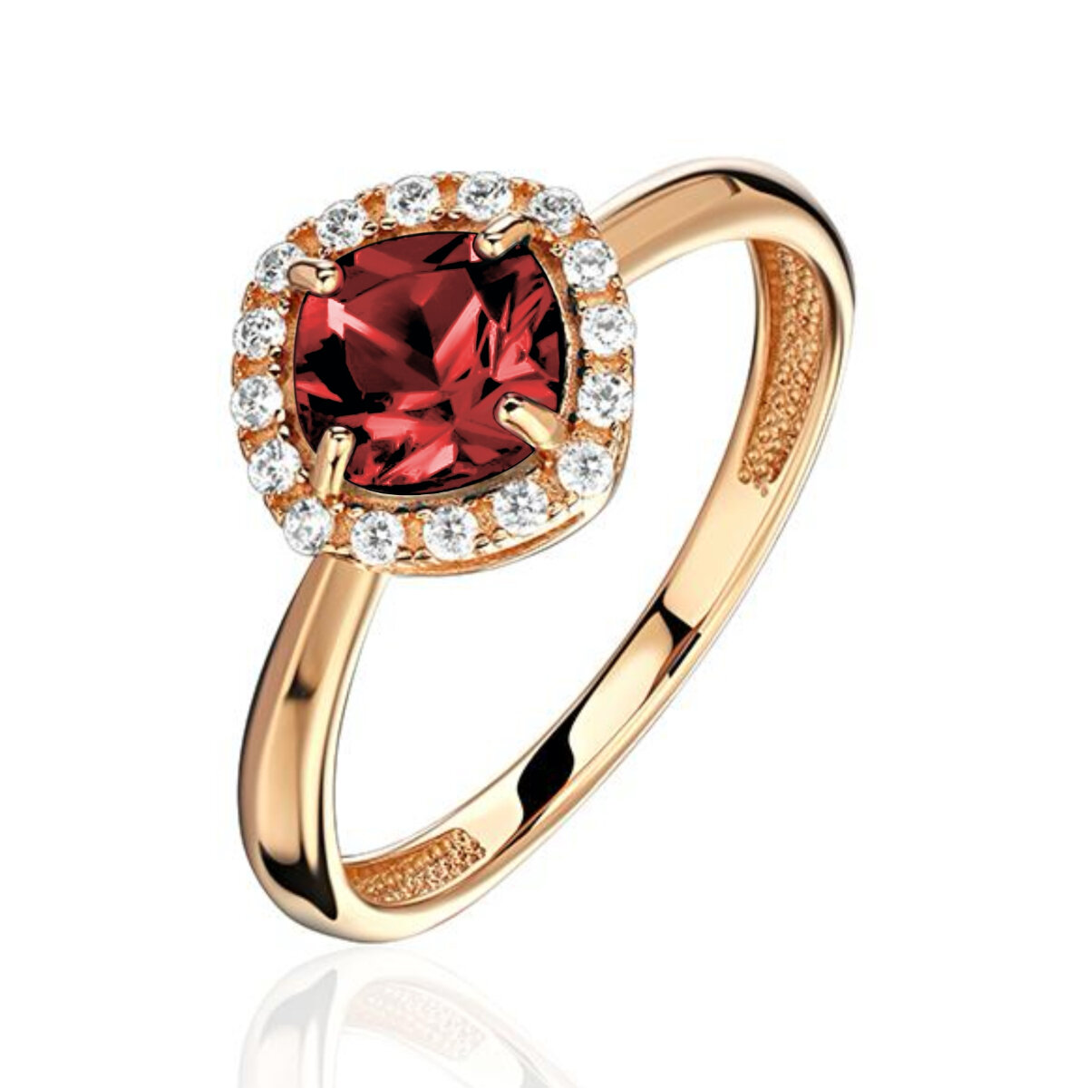 Кольцо, красное золото, 585 проба, гранат, фианит