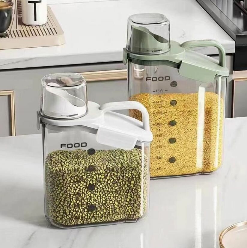 Емкость для хранения крупы MyPads, муки, пищевых сыпучих продуктов с ручкой и мерной шкалой, прозрачный органайзер на 2000мл для хранения, белый