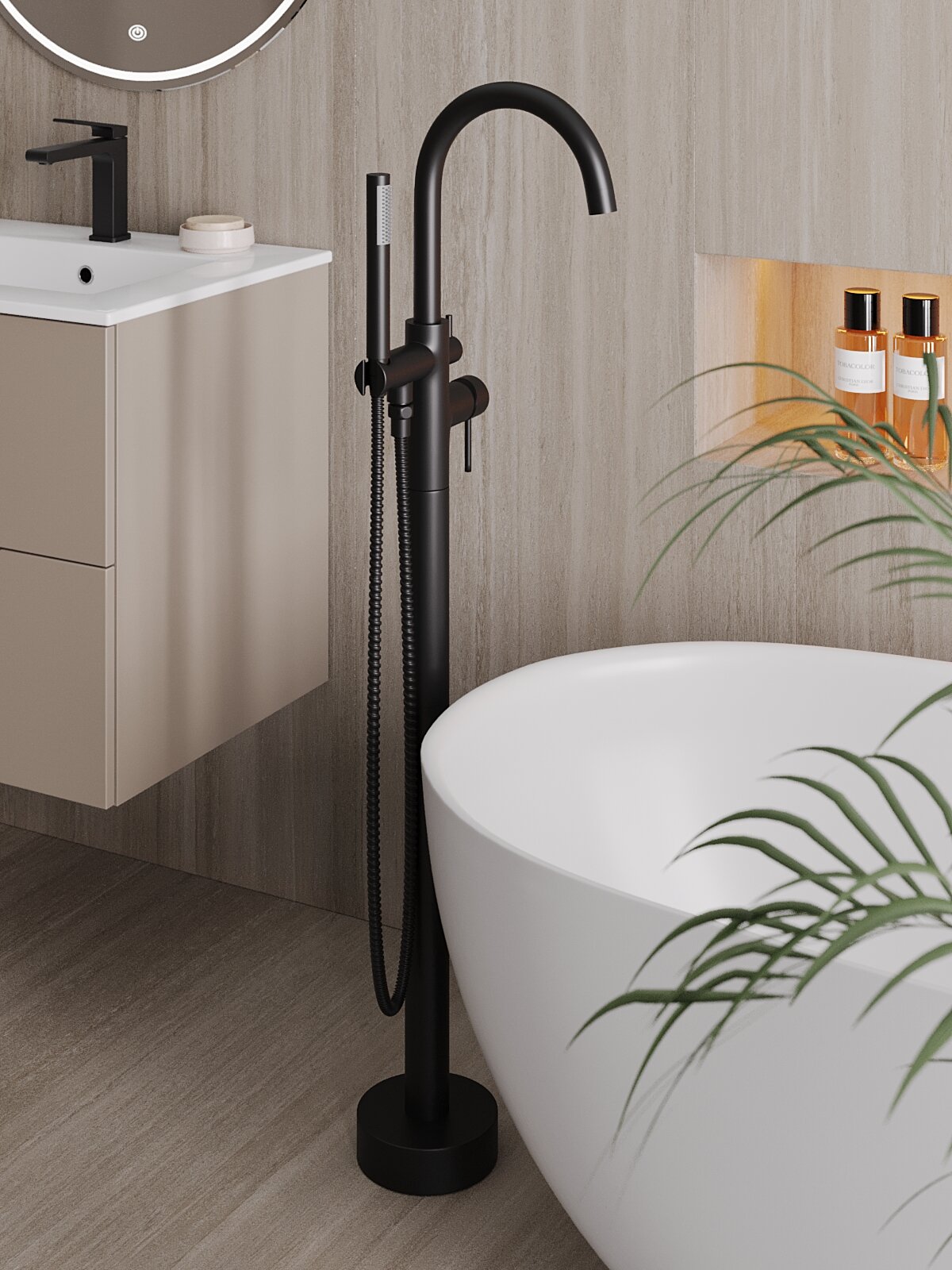 Смеситель для ванны напольный Orange Steel M99-336b однорычажный, черный матовый