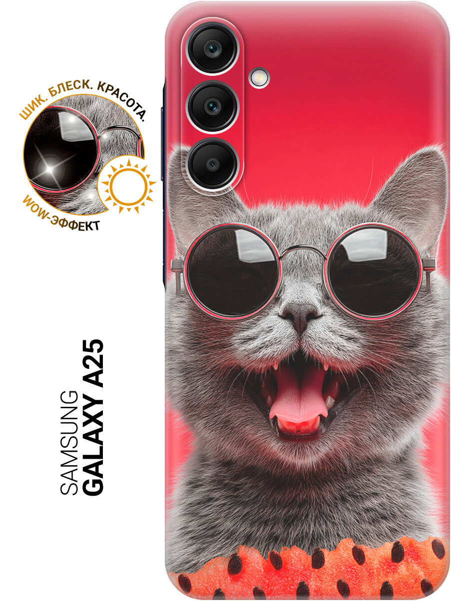 Силиконовый чехол на Samsung Galaxy A25 с принтом "Кот и арбуз"