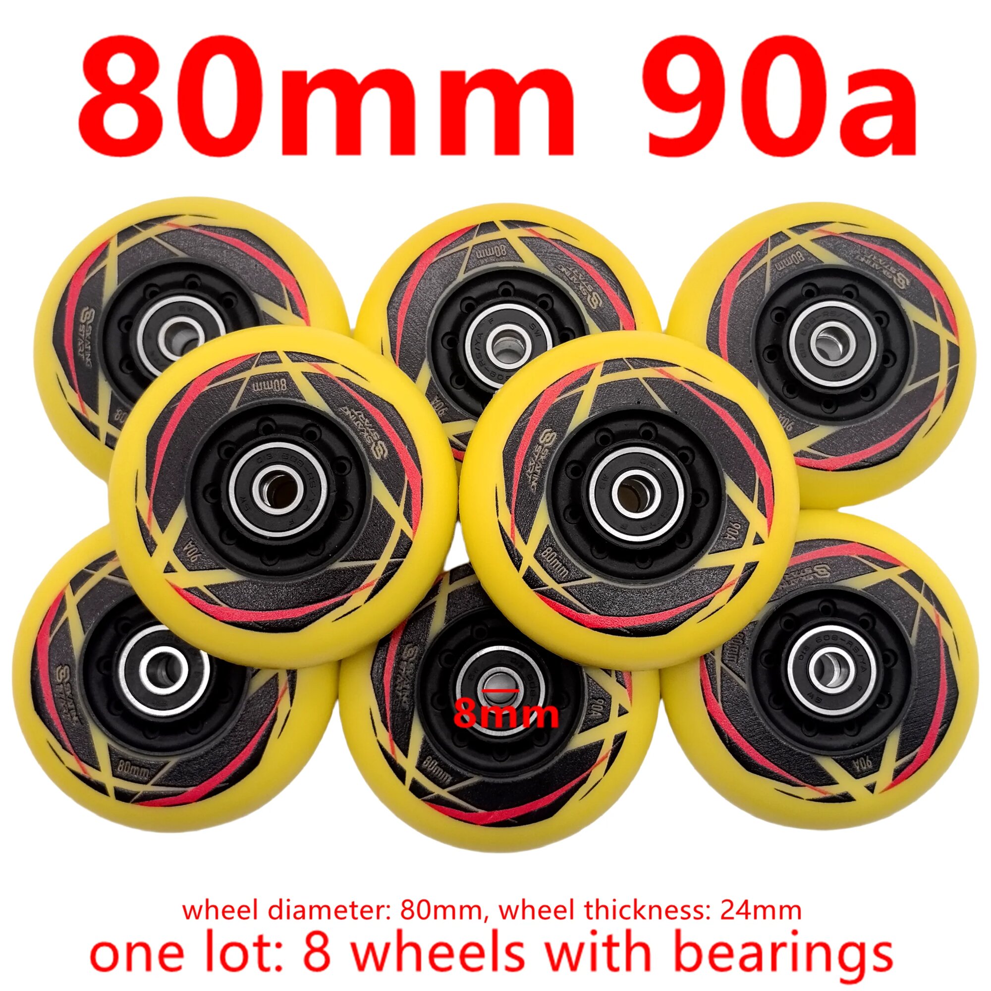 Колеса для роликовых коньков MCgala 76 мм, 80 мм, жёлтые 80mm 90a