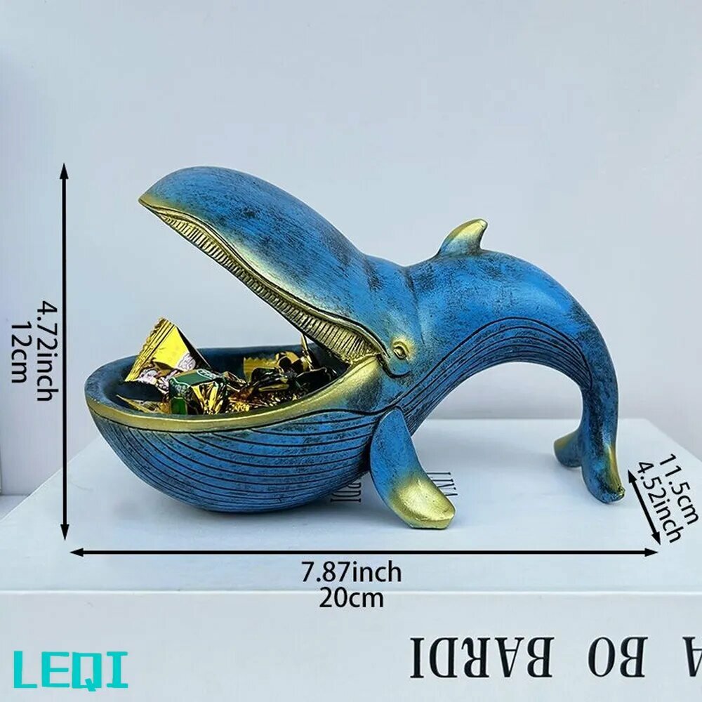 Фигурка декоративная "Статуя кита", смола, синий, высота 12 см, длина 20 см，синий
