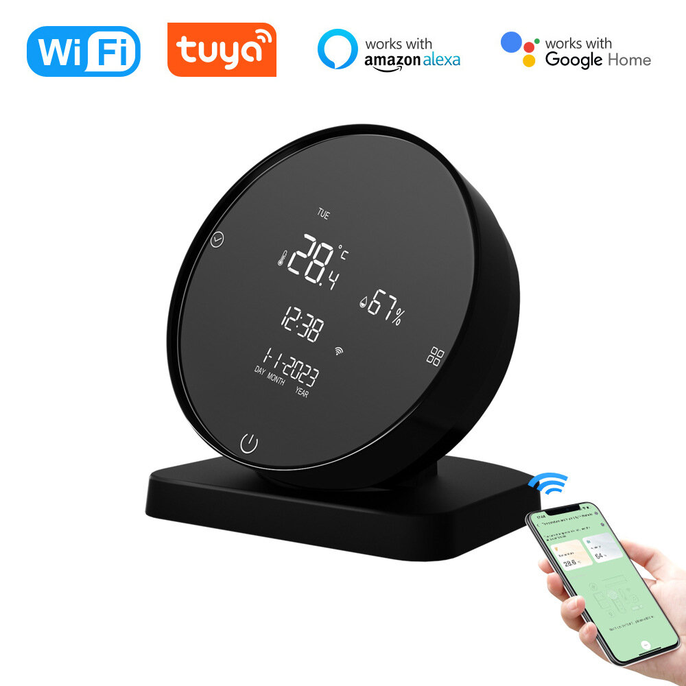 Tuya WIFI USB перезаряжаемый детектор температуры и влажности для дома, офиса, детской комнаты, гигрометр, ЖК-дисплей, ИК-пульт дистанционного управления, измеритель температуры и влажности, тестер температуры, гигрометр, совместимый с домашним Alexa