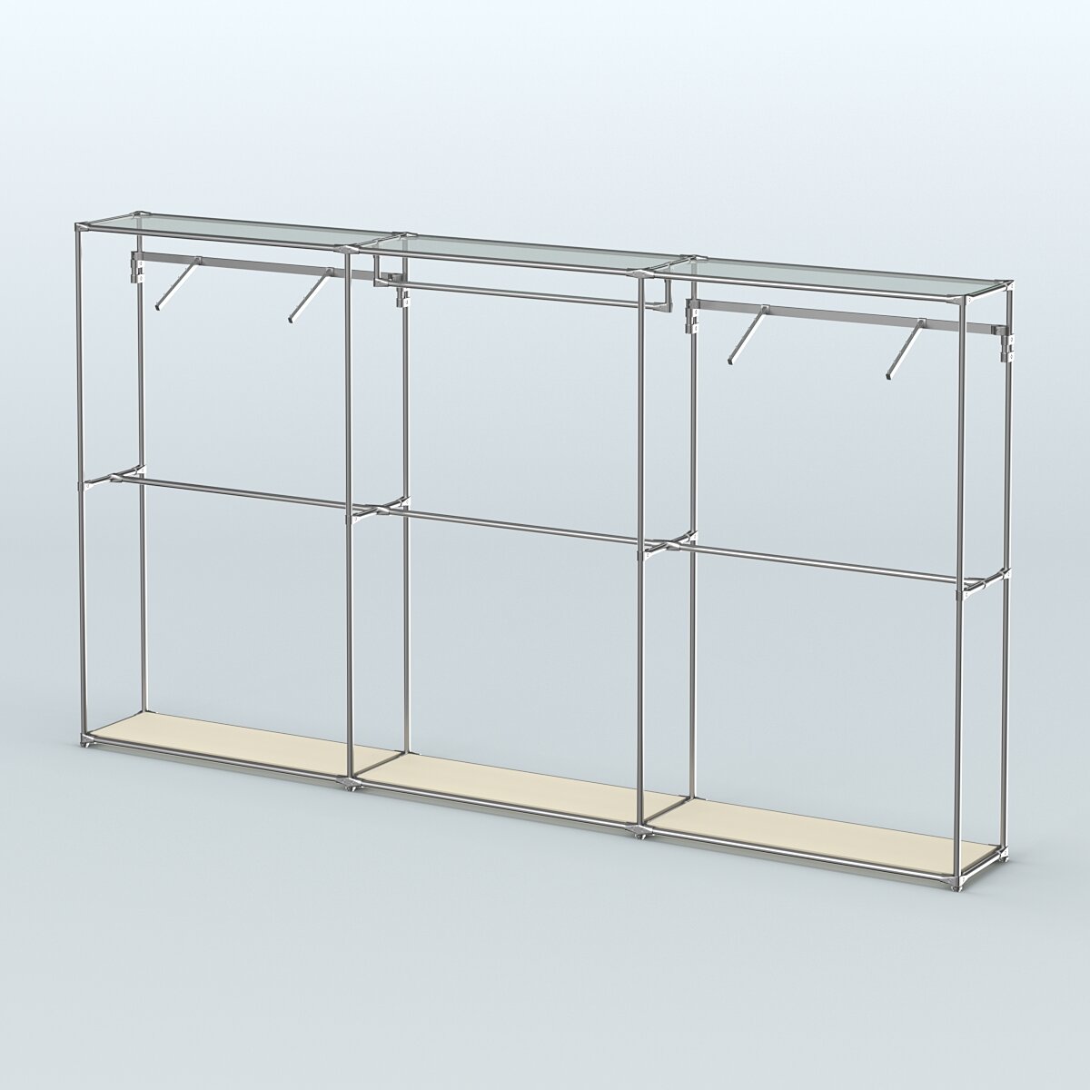 Торговая система хром без ДСП 3600 мм с поручнями №3, Крем Вайс