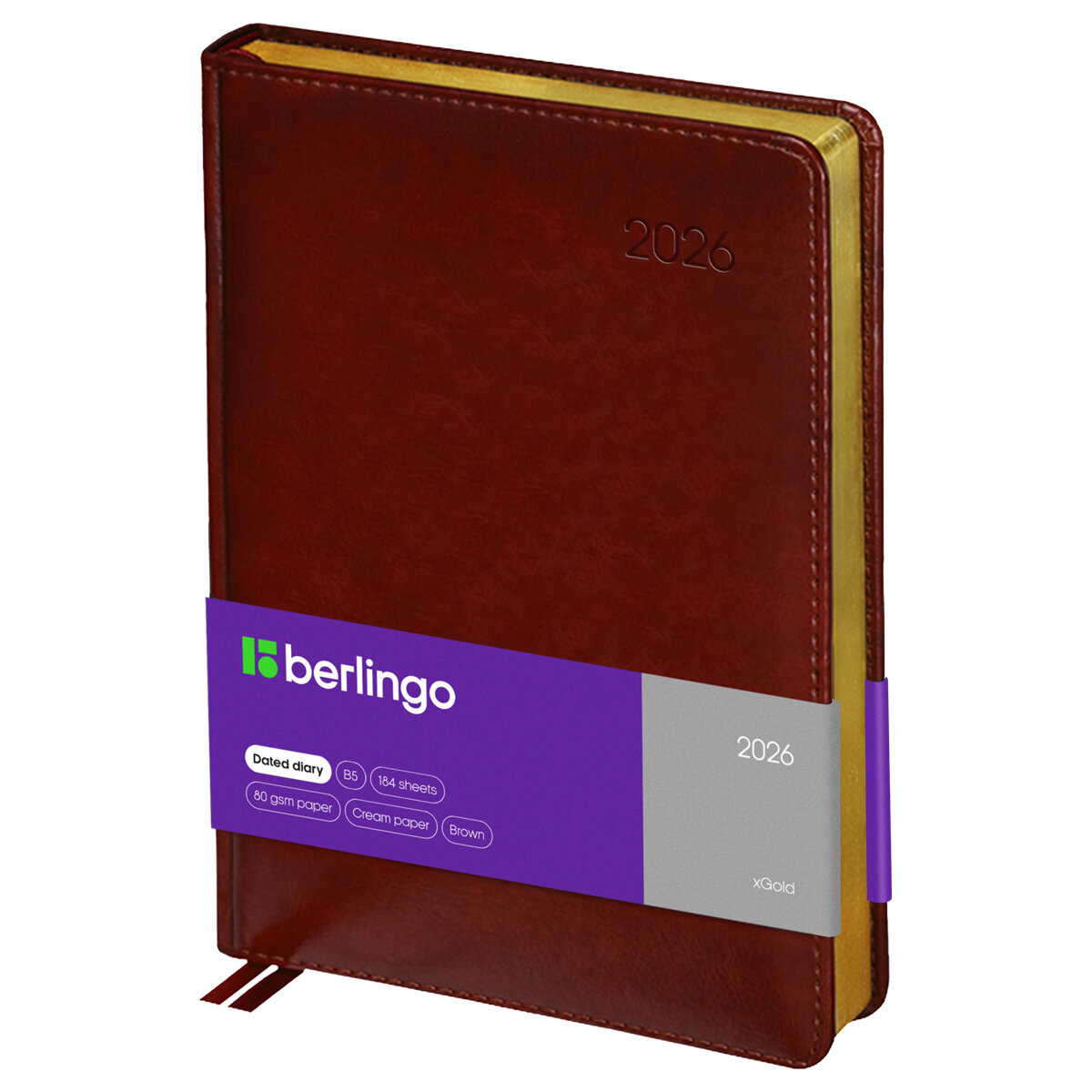 Ежедневник датированный 2026г, А4-(В5), 184л, кожзам, Berlingo "xGold", зол. срез, коричневый
