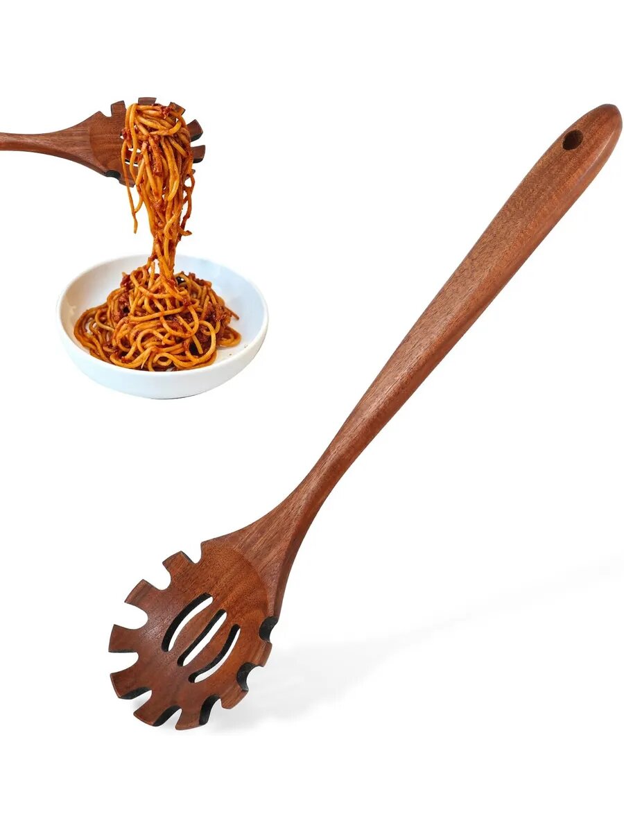 Деревянная ложка-вилка для пасты 32 см с зубцами, длинная ру