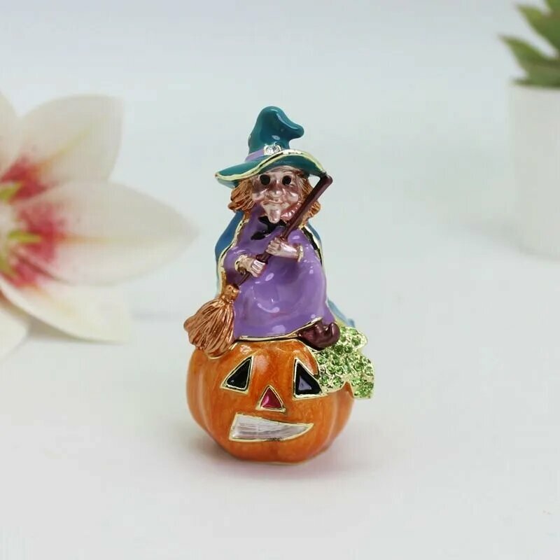 Шкатулка для украшений Хэллоуин , Волшебная тыква, ручная работа, эмаль, 3.8x3.8x7.2см, оранжевый