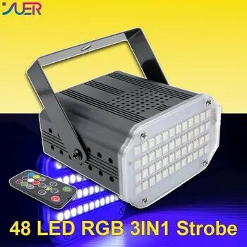 48 светодиодов RGB 3 в 1, стробоскоп для дискотеки, DJ, вечеринки, праздника, рождественского клуба, звукового контроля, музыкального сценического эффекта