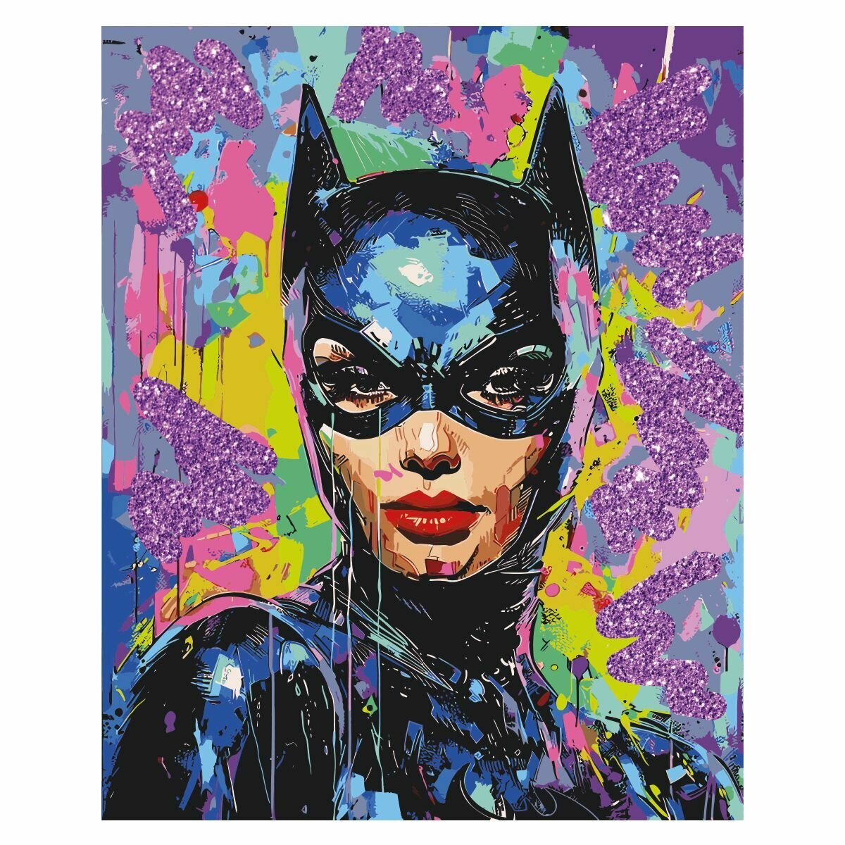 Картина по номерам на холсте с глиттером Три Совы "Женщина-кошка", 40x50см, краски, кисть (КХг4050_57065)