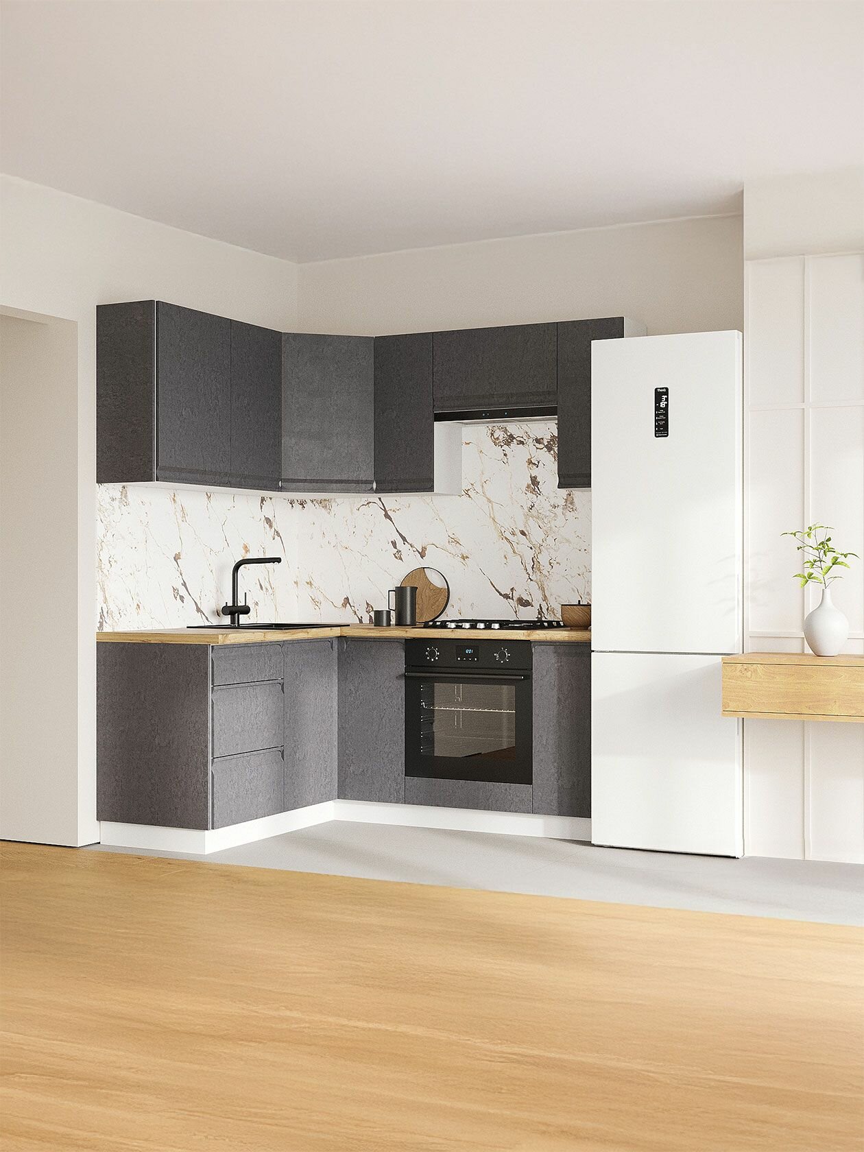 Кухонный гарнитур Велюр 180х150 см, мебель для дома и кухни, Белый / Бетон графит