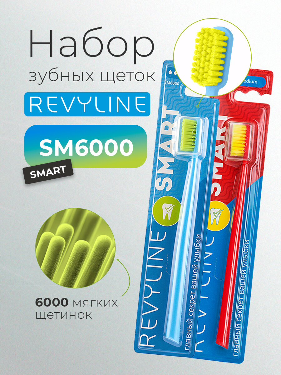 Набор зубных щеток Revyline SM6000 Smart, голубая/красная, 6000 щетинок, 2 шт