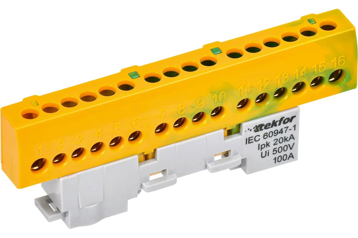 Шина PE «земля» изол. на универс. держ. 6х9-16-ЖЗ TEKFOR IEK TF-NN10-16-KL-K52