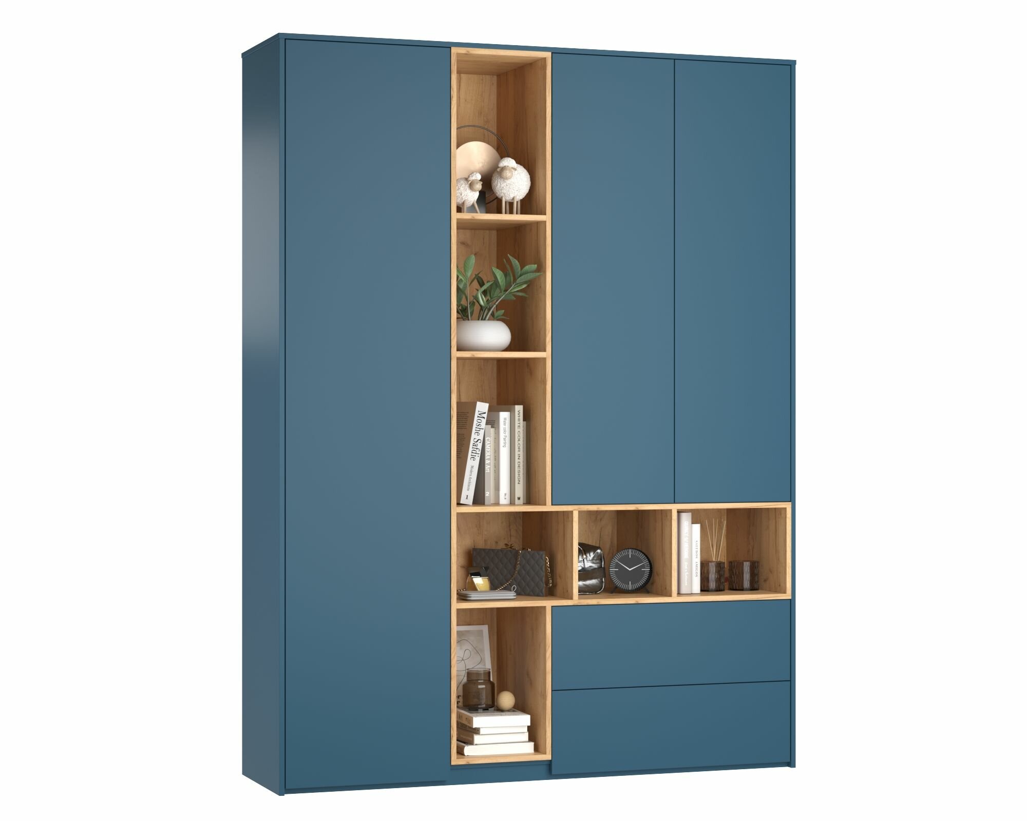 Шкаф распашной для одежды "Рокки 20" 165х220х52 Альби Полуночно-синий / Дуб крафт золотой