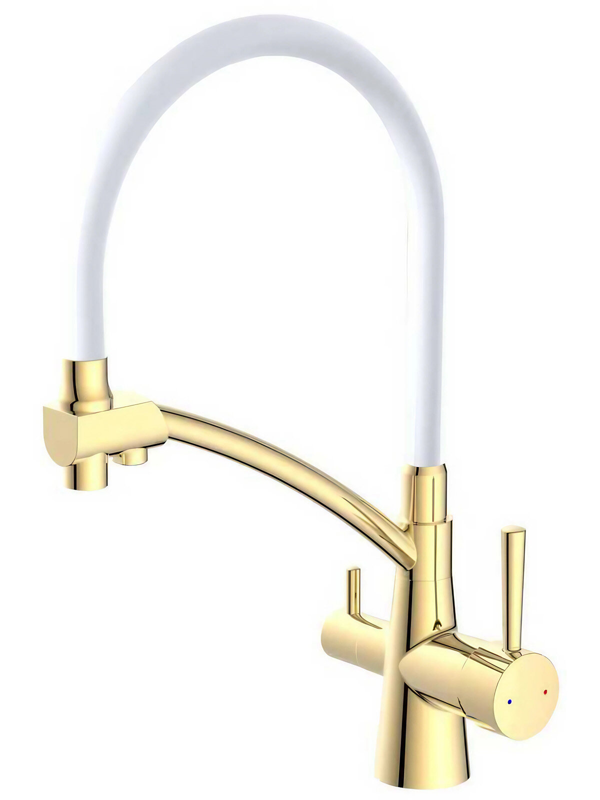 Смеситель для кухни с гибким изливом и фильтром для питьевой воды AV ENGINEERING Lux золото, белый (AVLUX4-A49GLB)