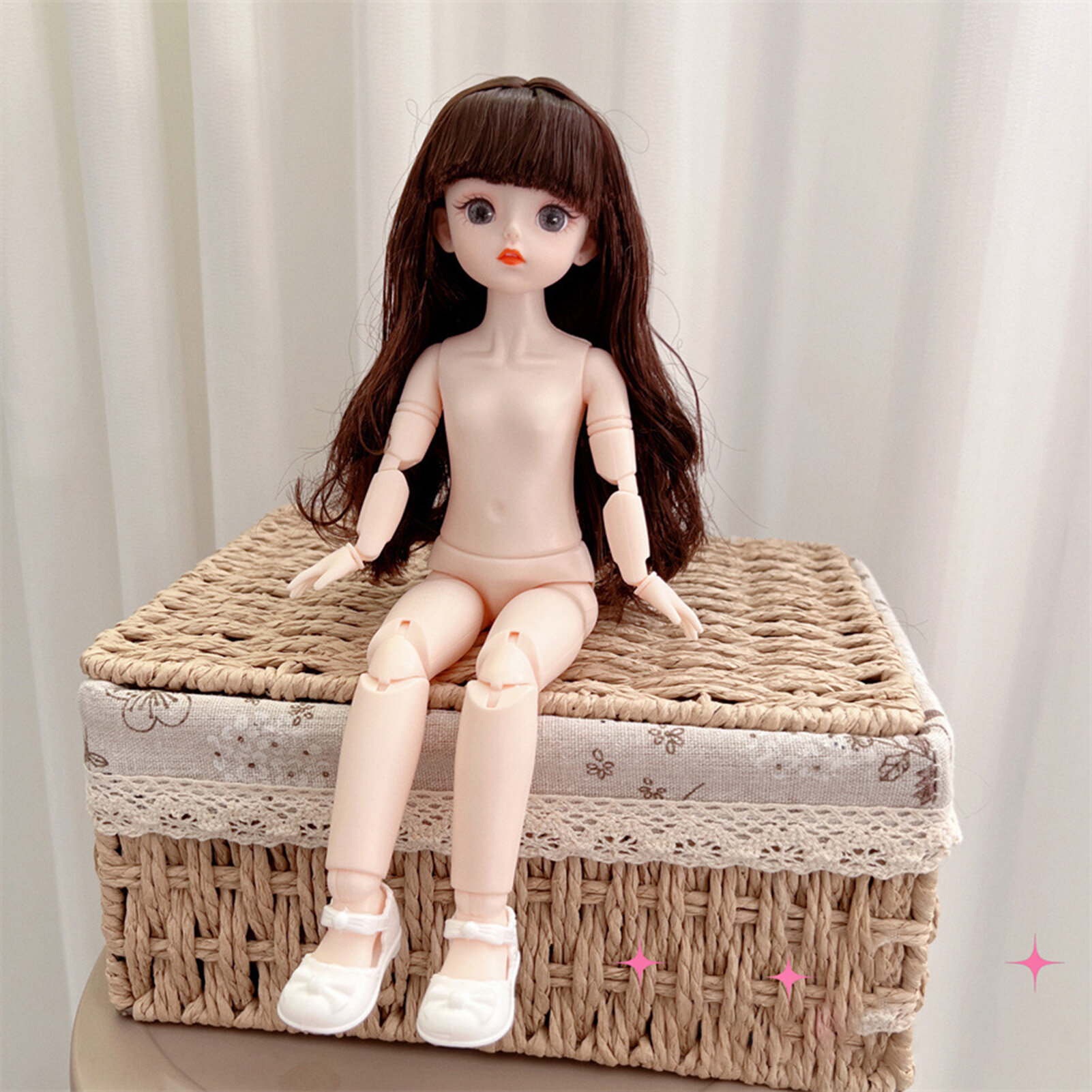 Голое тело BJD куклы, 20 сочленений, каштановые кудри с голубыми глазами, высота 30 см, с обувью