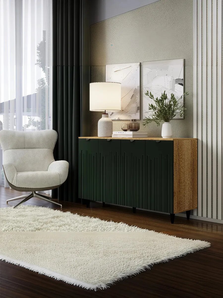 Комод вкдп ПМ-390.13, Олива софт/Дуб делано, МДФ, матовый, с доводчиком, 143x87x44 см