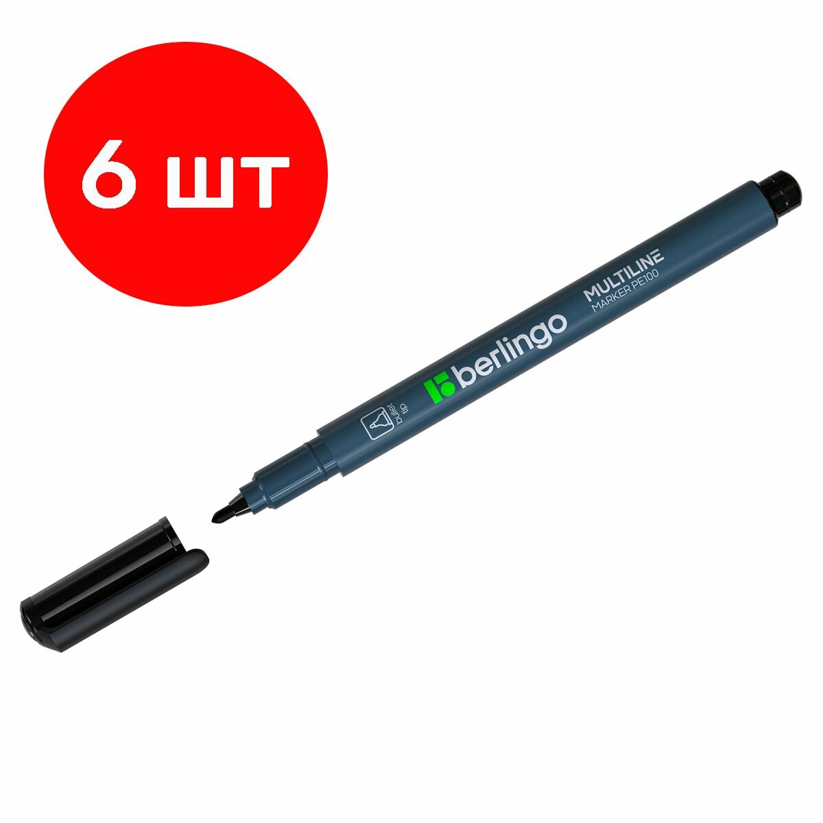 Маркер Berlingo Multiline PE100, промышленный, черный, перманентный, 6 шт