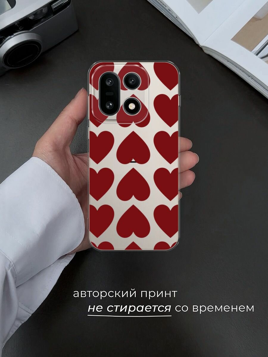 Чехол на OnePlus 15 / Ван Плас 15 с принтом Ряды сердечек паттерн, прозрачный — фото 1