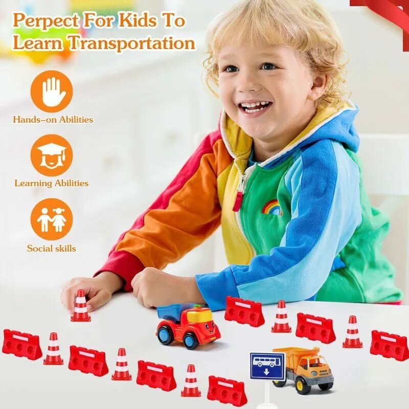 24 шт. игрушечные мини-конусы дорожного знака, блоки для дорожного ограждения, лента для детей, набор уличных знаков