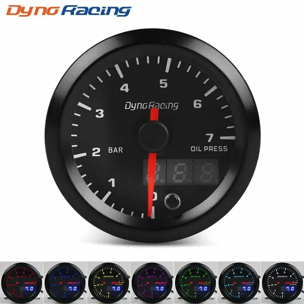 Dynoracing 2"52 мм Датчик давления масла с двойным дисплеем, 0-7 БАР, 7 цветов, светодиодный измеритель давления масла, высокоскоростной двигатель с датчиком