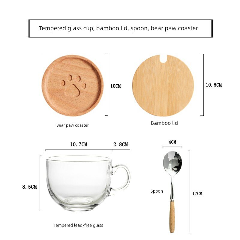 470 мл термостойкая стеклянная кашеварка с бамбуковой крышкой, ложкой и деревянной подставкой для завтрака