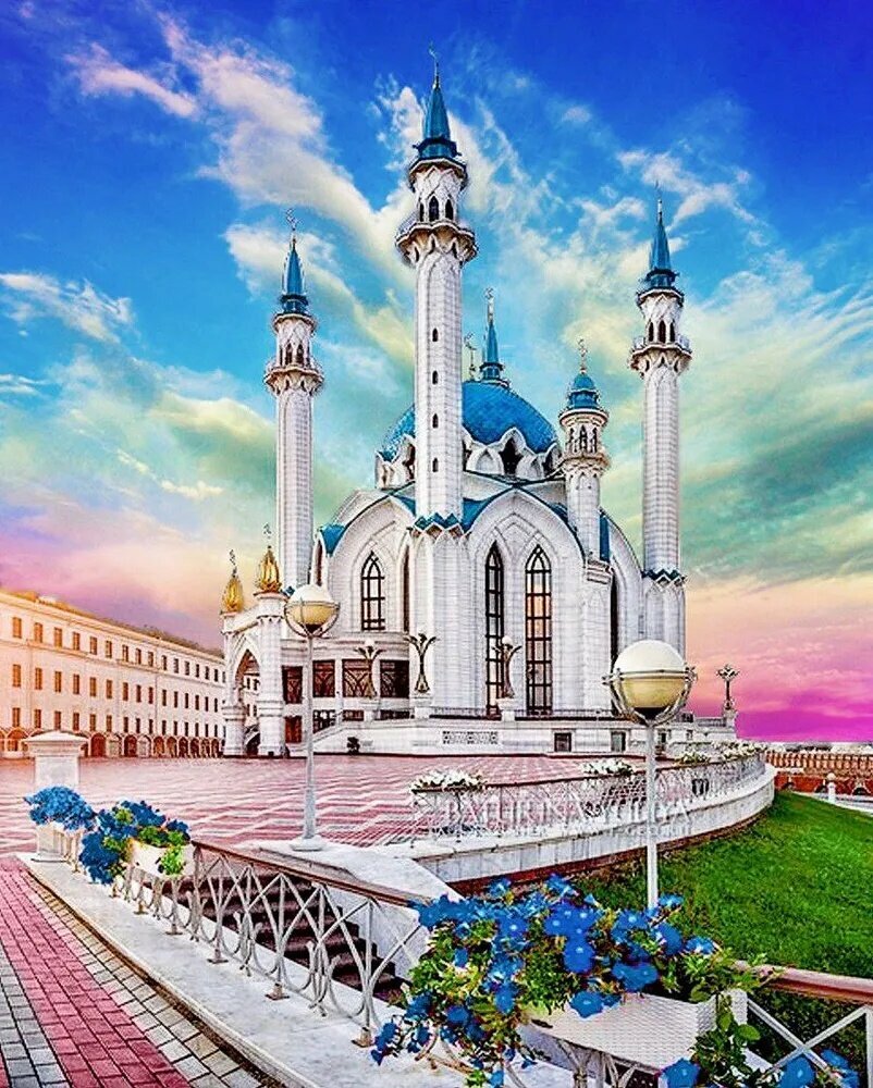 Алмазная мозаика "Казанская соборная мечеть" / Алмазная вышивка / Круглая картина стразами Полная выкладка 50х40CM(без подрамника, без рамки)