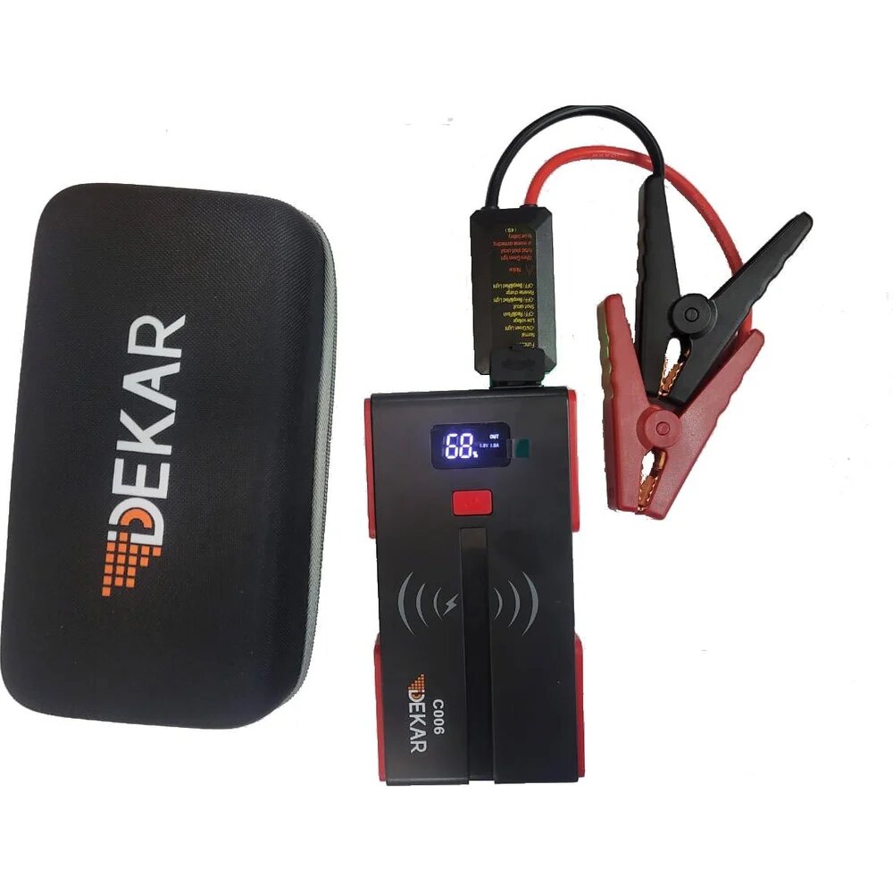Пусковое устройство DEKAR 12V, 1200A C006, цифровой дисплей, встроенный фонарик, применение автотехники и садовой