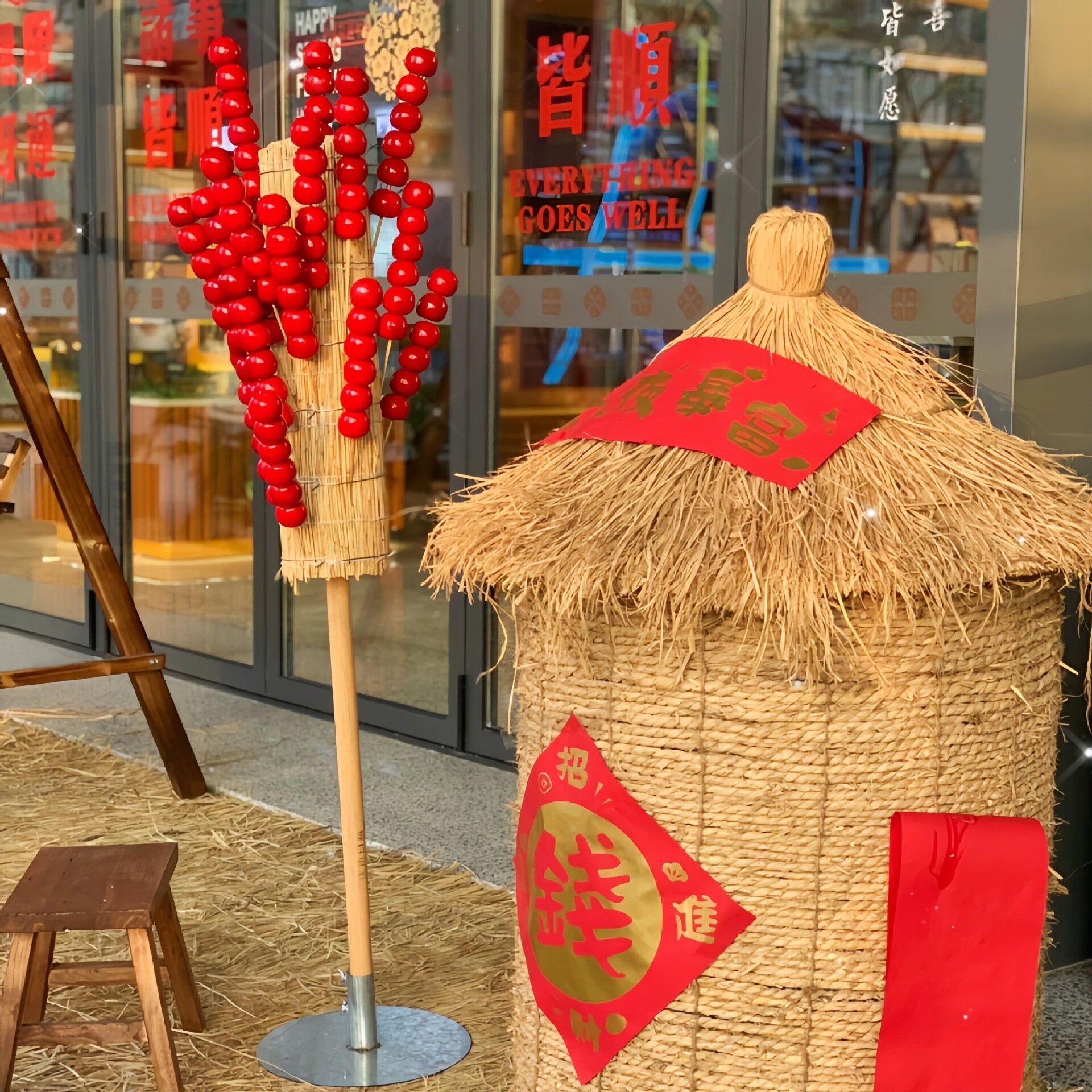 Конфетный орнамент из боярышника с соломенной ручкой, подставка для детского сада, новогодняя атмосфера, декоративные аксессуары, горячая распродажа