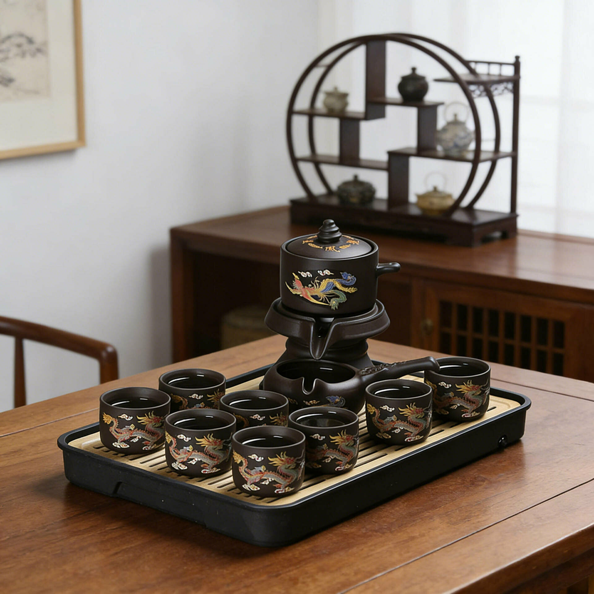 Термочувствительный чайник Хамелеон Феникс, фиолетовая глина, ленивое заваривание чая, роскошный автоматический чайный набор, китайский стиль, новый высококачественный набор для кунг-фу чая