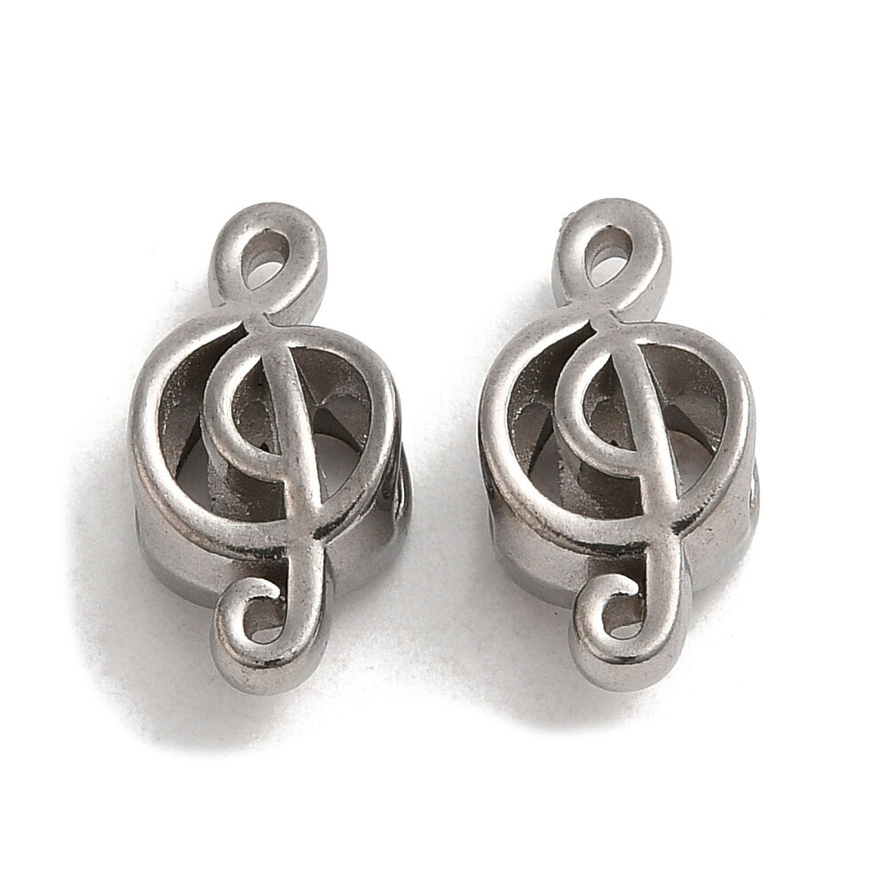 Бусина металлическая, 18х9x6.5мм, скрипичный ключ, базовый материал - нержавеющая сталь, без покрытия, 1 шт.