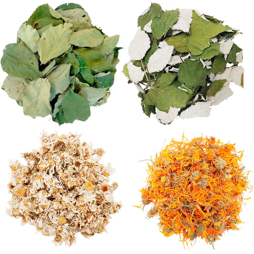 Набор лакомств для грызунов листья яблони, листья малины, цветки ромашки, цветки календулы