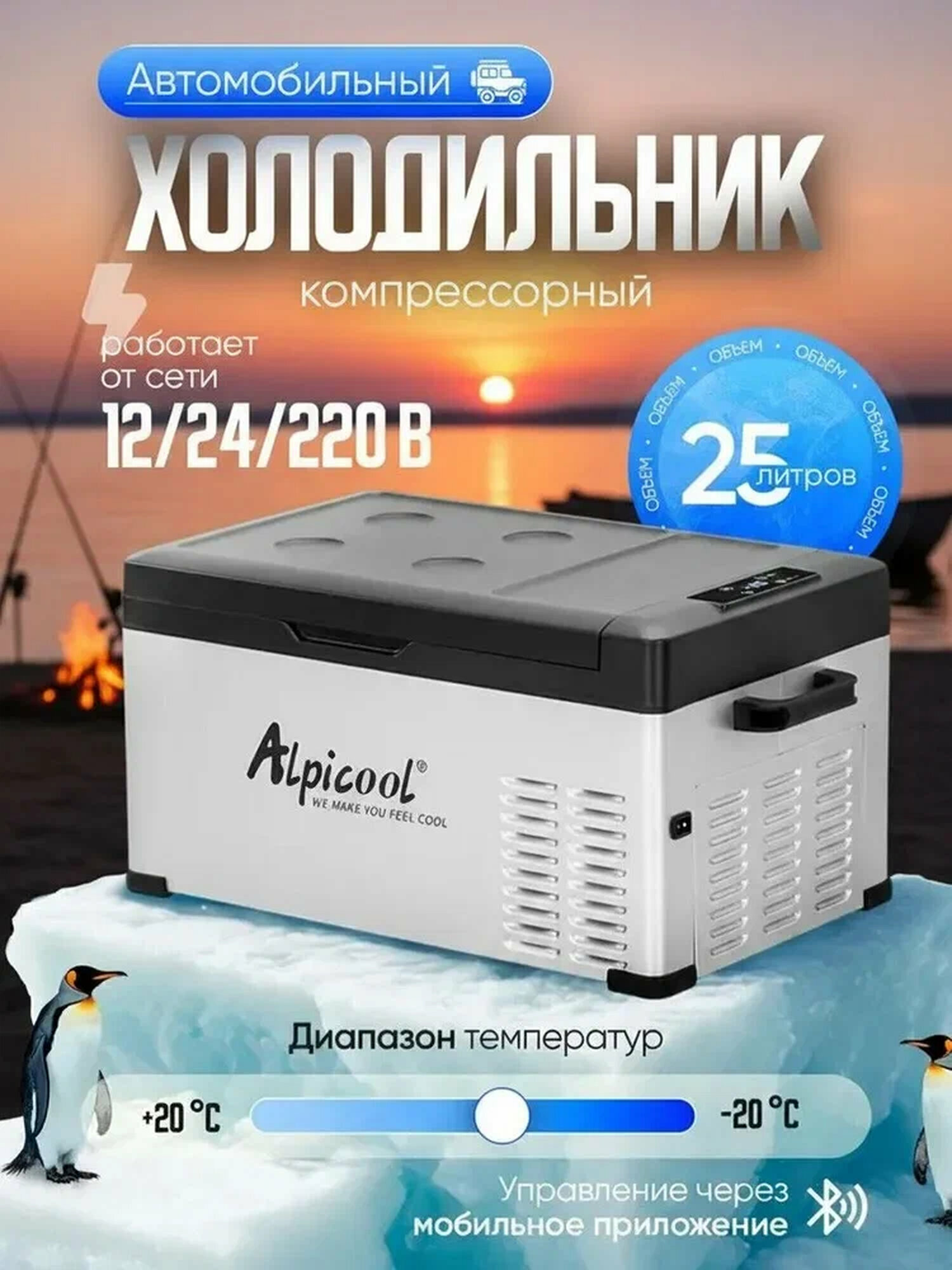 Автомобильный холодильник компрессорный 12/24/220 Alpicool C25, холодильник в машину 25 литров