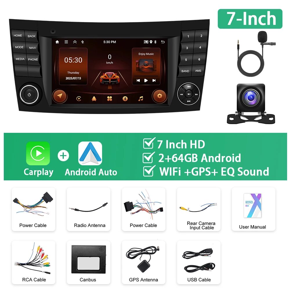 Podofo 2 + 64G 2Din автомобильный радиоприемник для Mercedes-Benz E-Class W211 2002-2009 автомобильный интеллектуальный мультимедийный 4-ядерный WIFI Carplay Android Auto 2 64G AHD