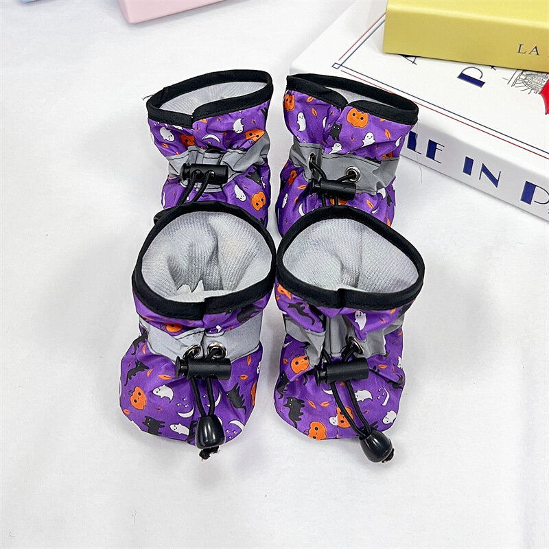 Теплые флисовые бахилы для осенне-зимнего сезона для собак пород Тедди, Бишон Фризе и других мелких и средних пород. Комплект из четырех очень мягких светоотражающих бахил на подошве.№ 1