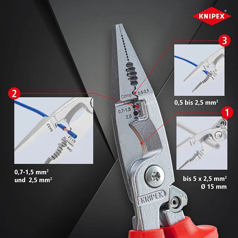 KNIPEX 1396200 Клещи для электромонтажа 200 мм Красный/Желтый для зачистки проводов — фото 1
