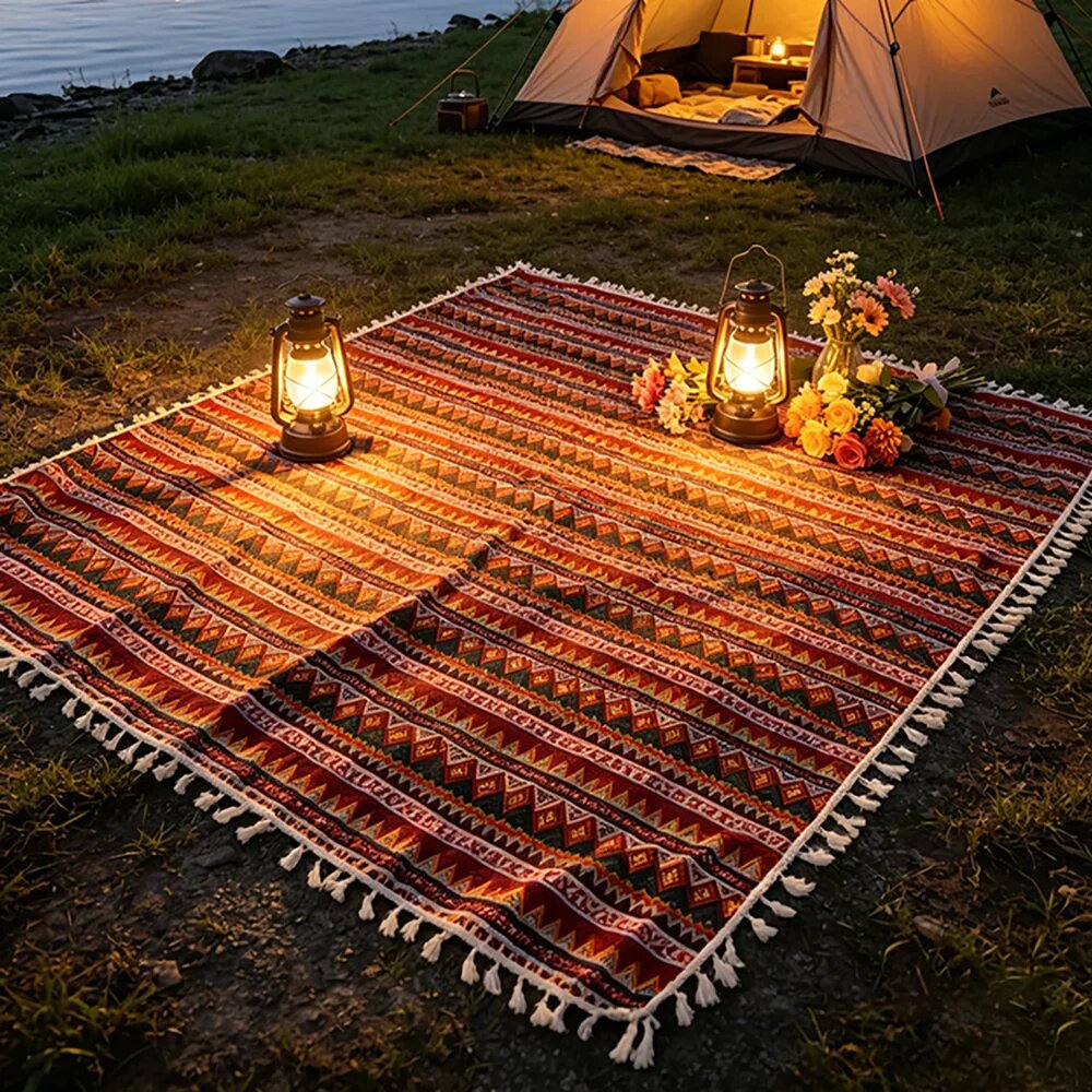 Пляжный коврик Iins Style белый 140x220cm, Red boho