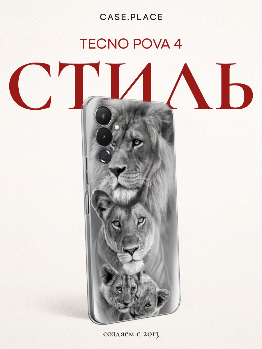 Чехол на Tecno Pova 4 / Текно Пова 4 с принтом Львиная семья