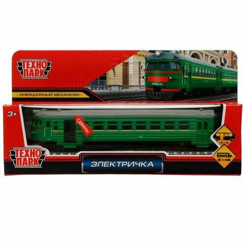 Модель металл электричка длина 19 см, двери, инерц, зеленый, кор. Технопарк