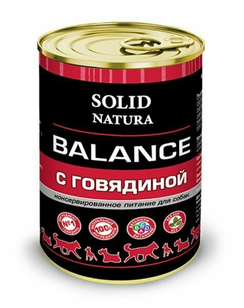 Solid Natura Balance влажный консервированный корм для взрослых собак, с говядиной, 340г, 6 шт.