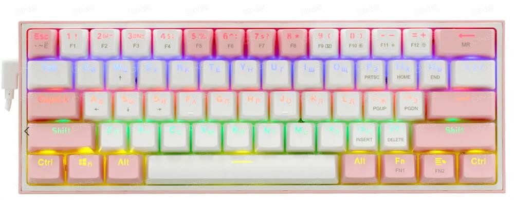 REDRAGON (70672) Fizz Радужн,61 клав, тих, бело-розов.