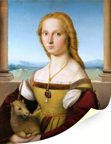 "Дама с единорогом", Рафаэль, картина для интерьера (репродукция) (30х39 см / без подрамника)