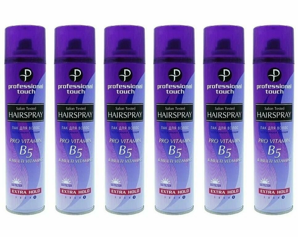 PROFESSIONAL TOUCH Лак для волос Pro Vitamin В5 Multi vitamins, экстрасильная фиксация, 265 мл, 6 штук
