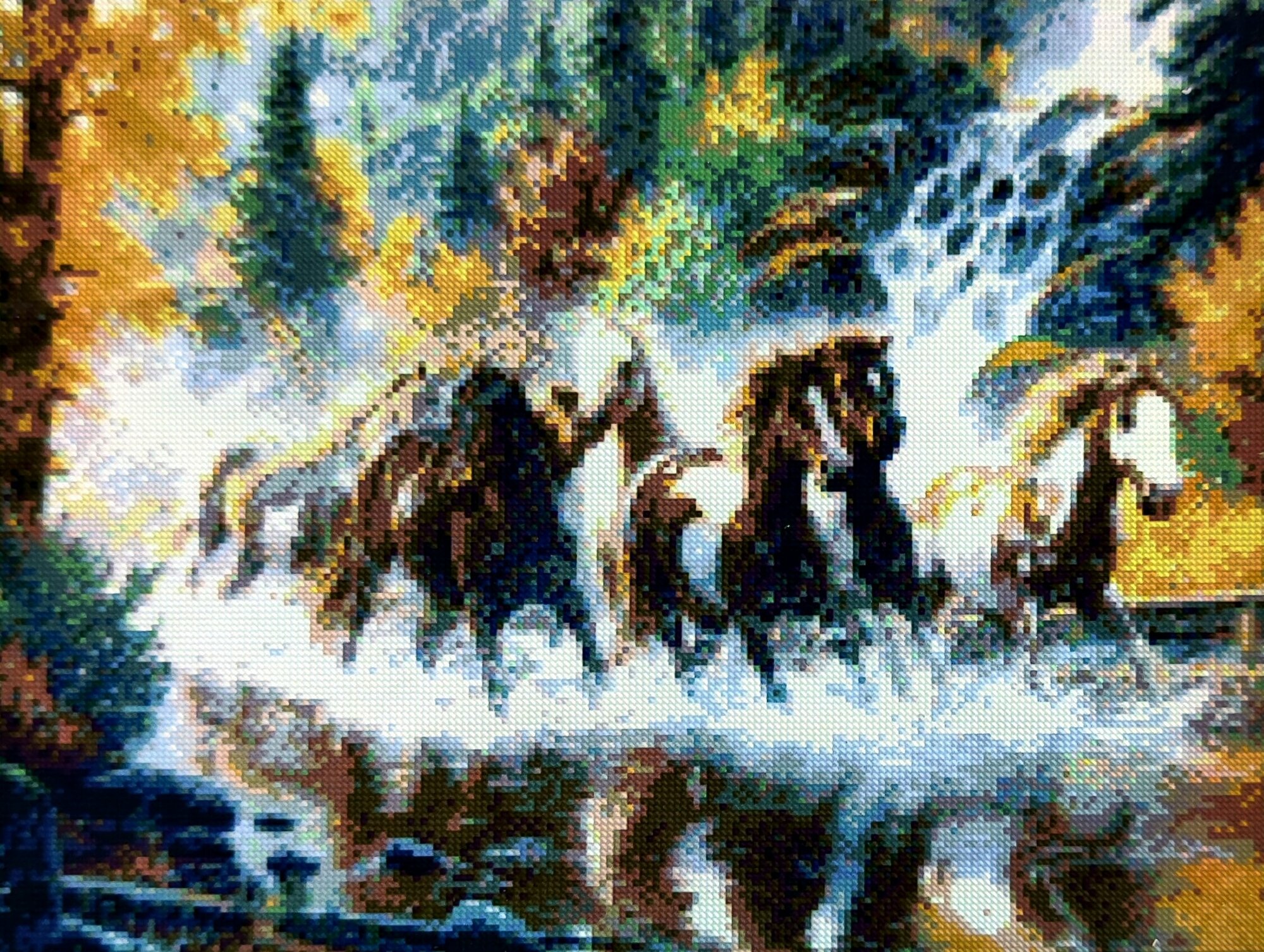 Алмазная мозаика квадратные стразы 40*50 табун лошадей, река, лес, горный пейзаж, природа, конь, животные,