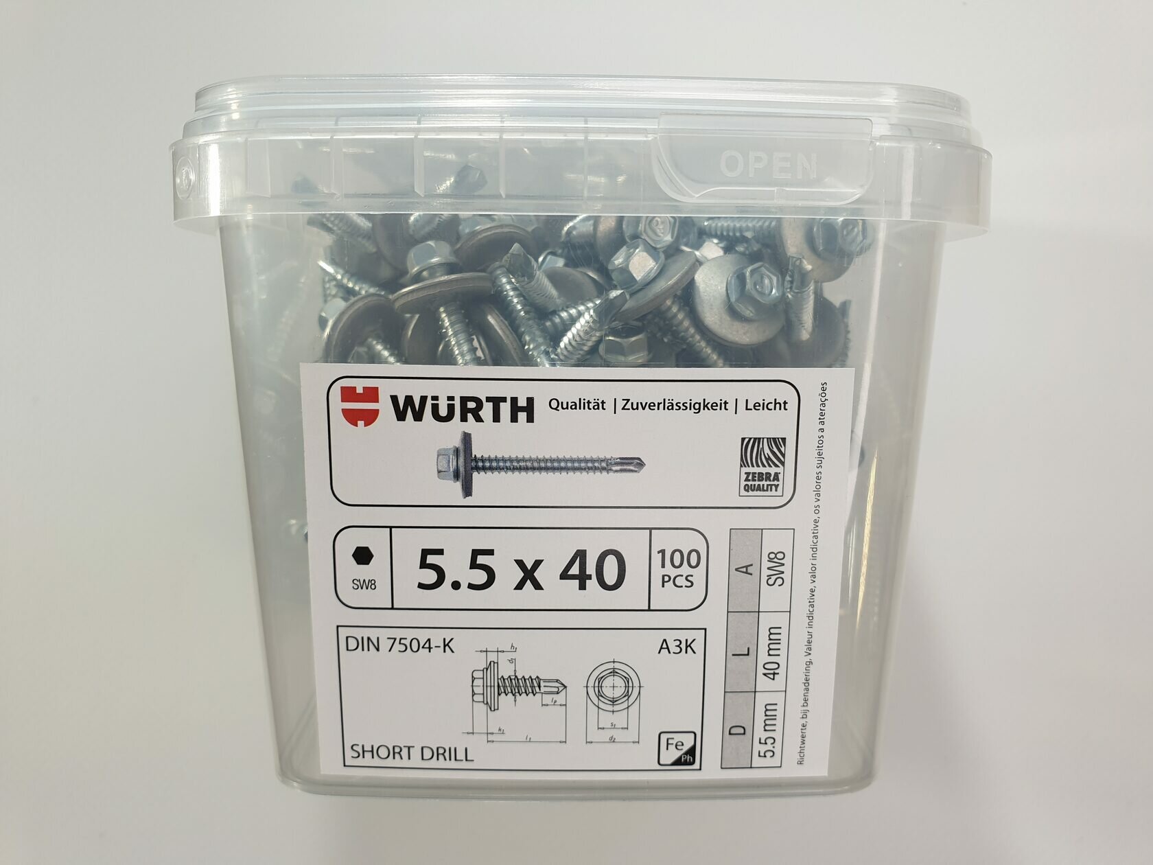 Саморез кровельный DIN 7504-K 5.5x40 (100 pcs) WURTH, Германия