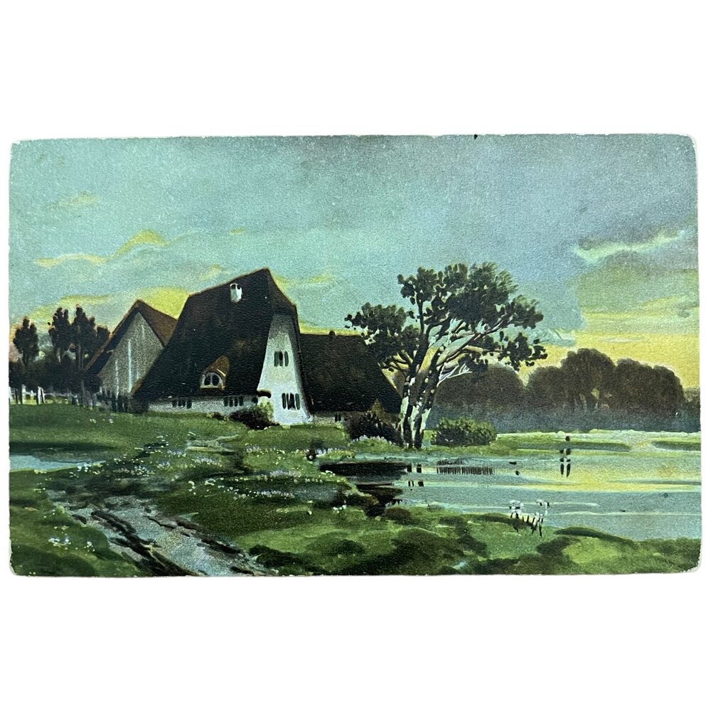 Почтовая открытка "Пруд и деревня" 1900-1917 гг. Европа