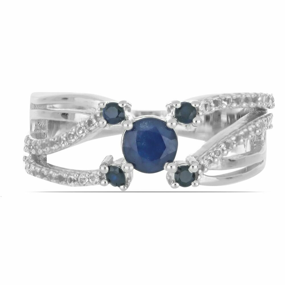 Кольцо тонкое, серебро, 925 проба, родирование, сапфир, топаз