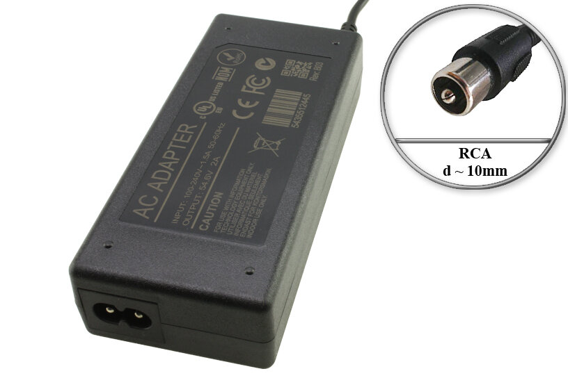 Адаптер (блок) питания 54.6V, 2A, 110W, RCA 10mm, ЗУ для гироскутера, электро- самоката и др, для Li АКБ типа 13S (48V)